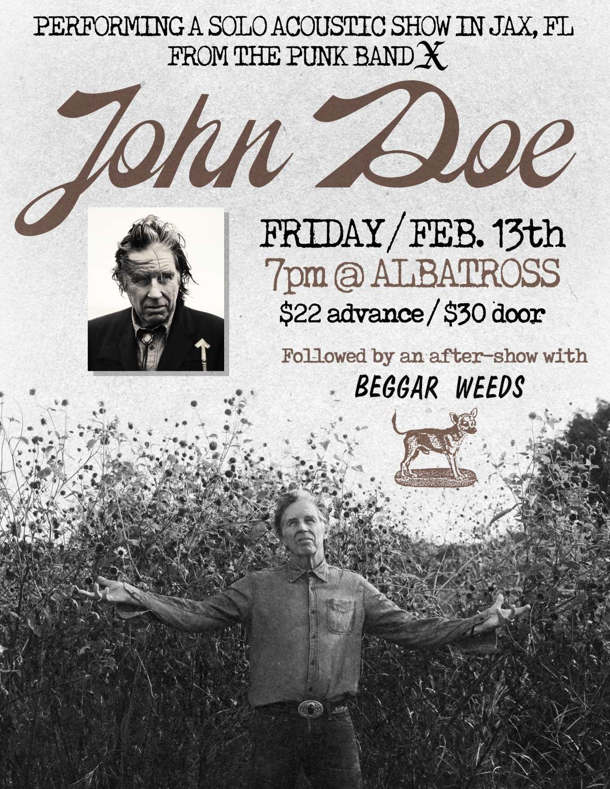 JOHN DOE from the LA punk band X plus BEGGAR WEEDS | Black Sunshine Booking